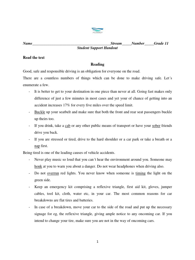 Ficha de Apoio Grade 11 1st Week2 | PDF