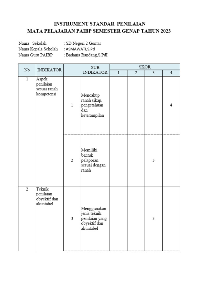 Instrumen Penilaian Pai 2023 | PDF