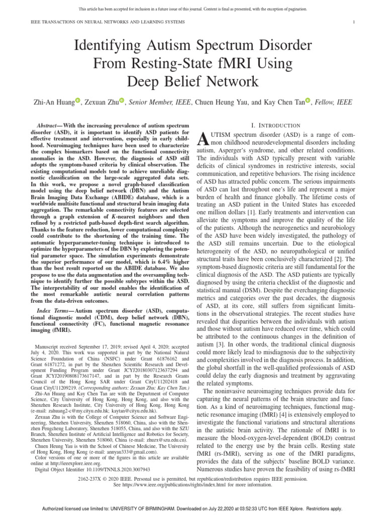 Deep Belief Network | PDF | Autism Spectrum | Statistical Classification