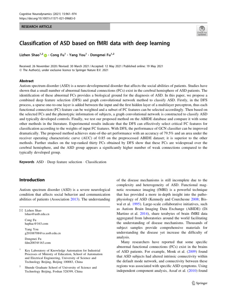 Classification of ASD Based On fMRI Data With Deep Learning | PDF