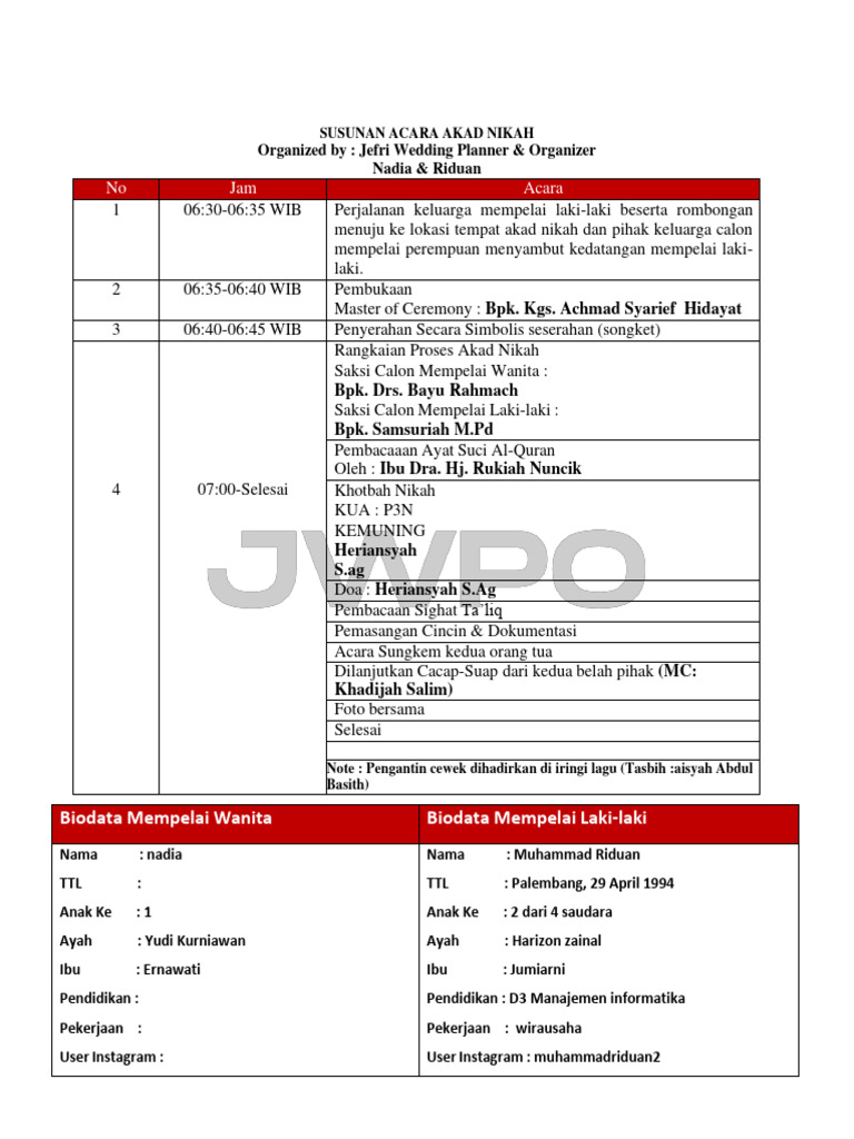 Susunan - Acara - Akad - & - Resepsi - Nadia&riduan | PDF