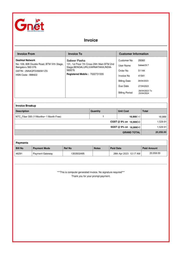 Gnet Invoice | PDF