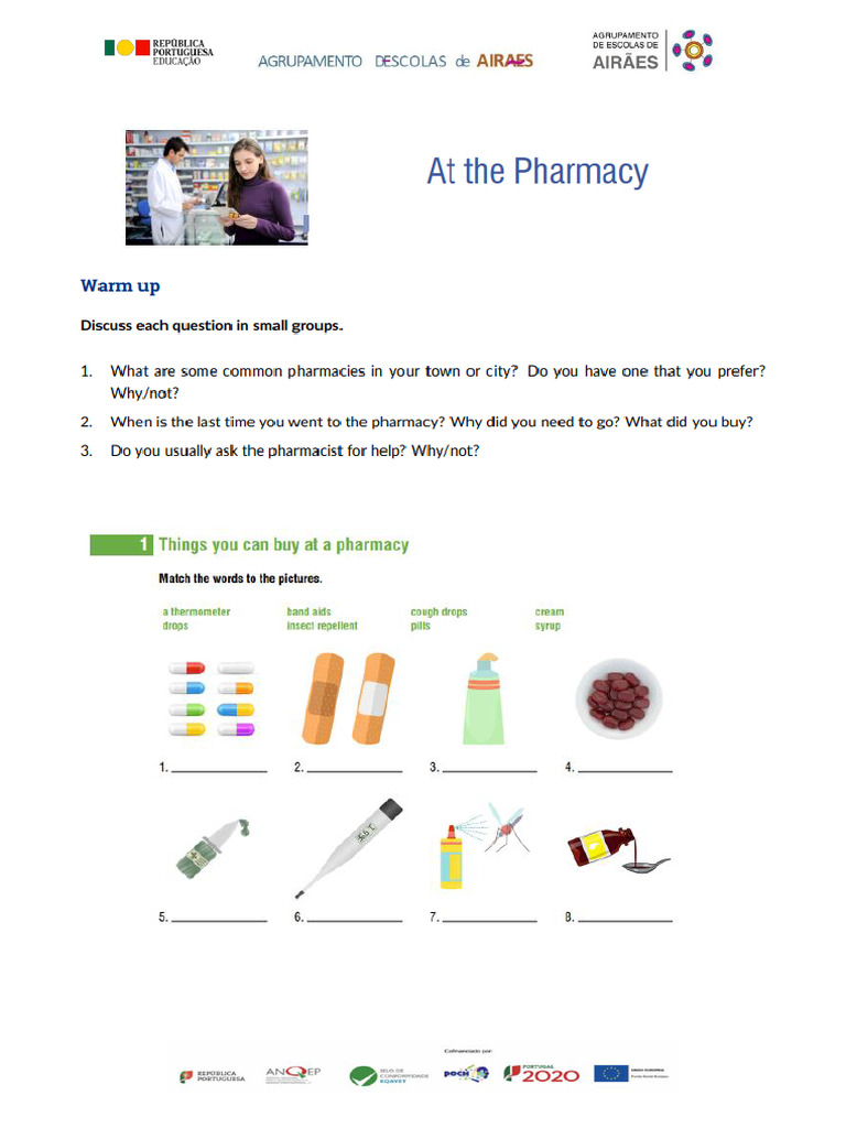 At the pharmacy - vocabulary and activities | PDF