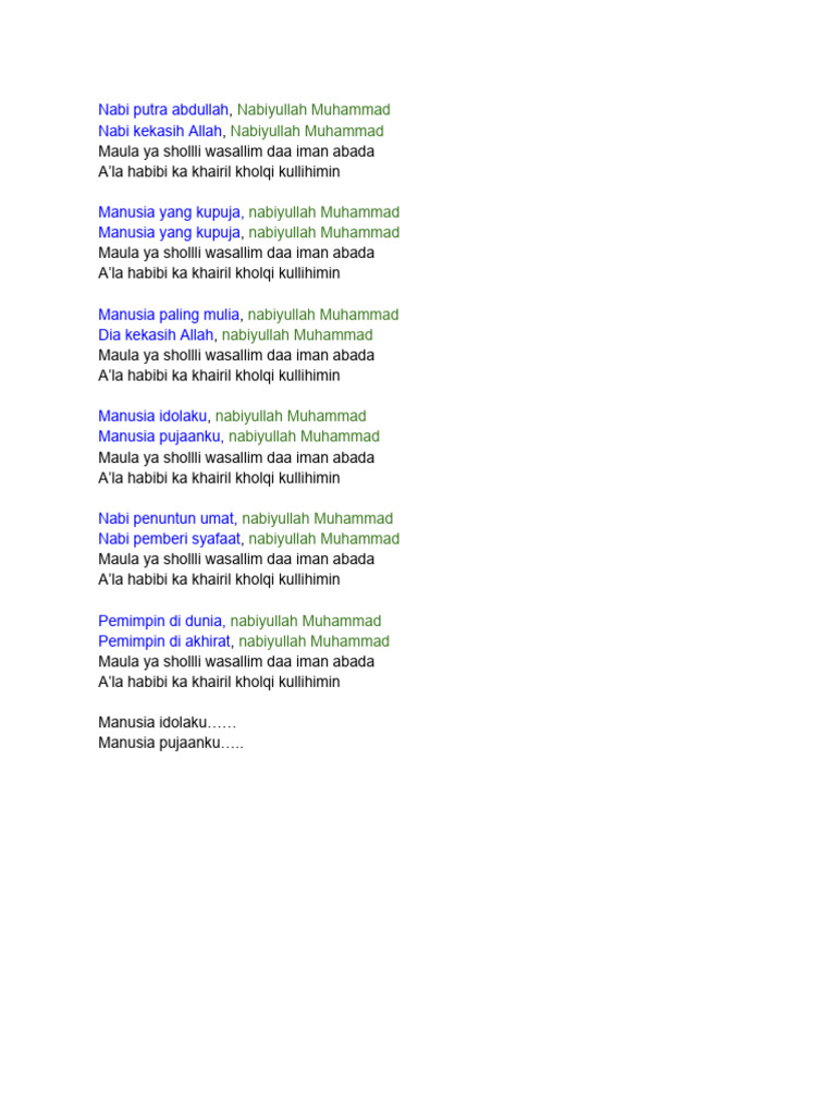 Lirik Nabi Putra Abdullah | PDF