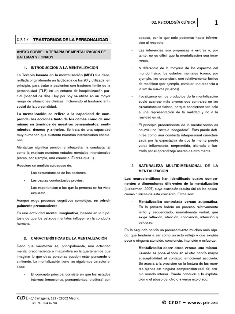 Anexo Clinica Tema 17-2 | PDF | Mente | Pensamiento