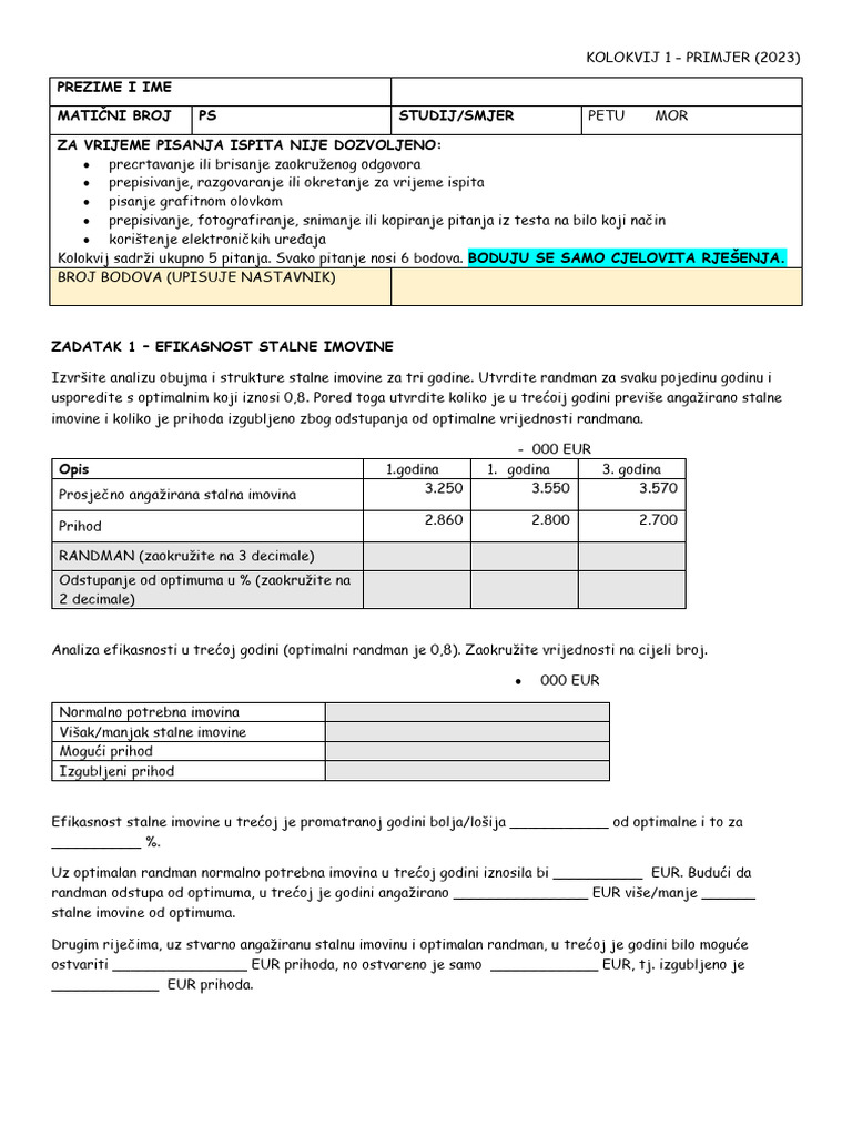 Primjer Za Vježbu 2023 | PDF