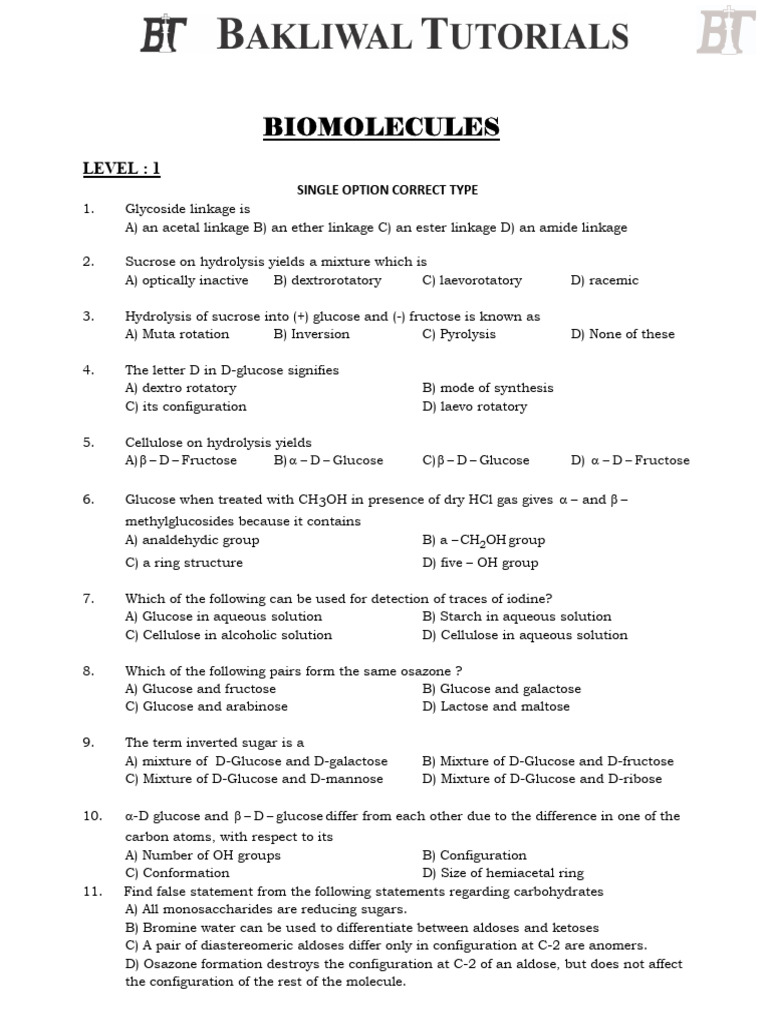Biomolecules Mains Level 1 & 2 | PDF | Rna | Translation (Biology)