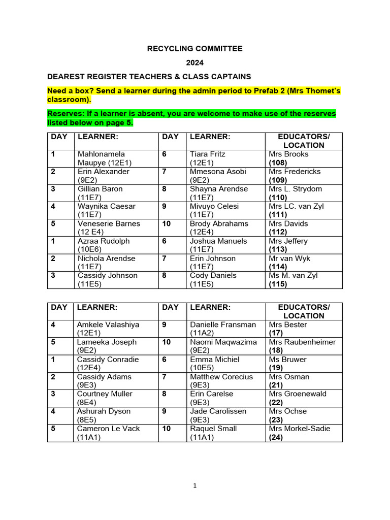 Recycling Committee 2024 | PDF