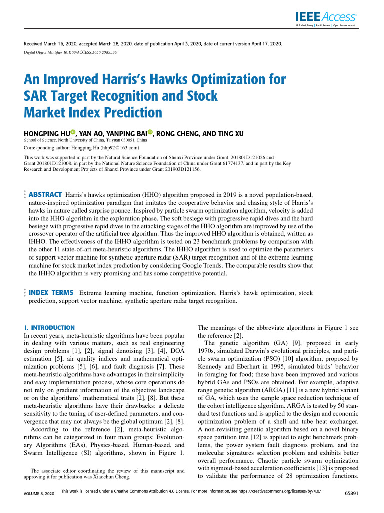 An Improved Harriss Hawks Optimization For SAR Target Recognition and Stock Market Index ...