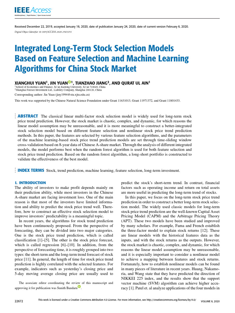 Integrated Long-Term Stock Selection Models Based on Feature Selection and Machine Learning ...