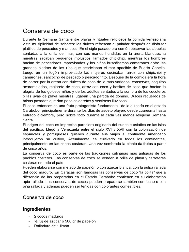 Conserva de Coco | PDF