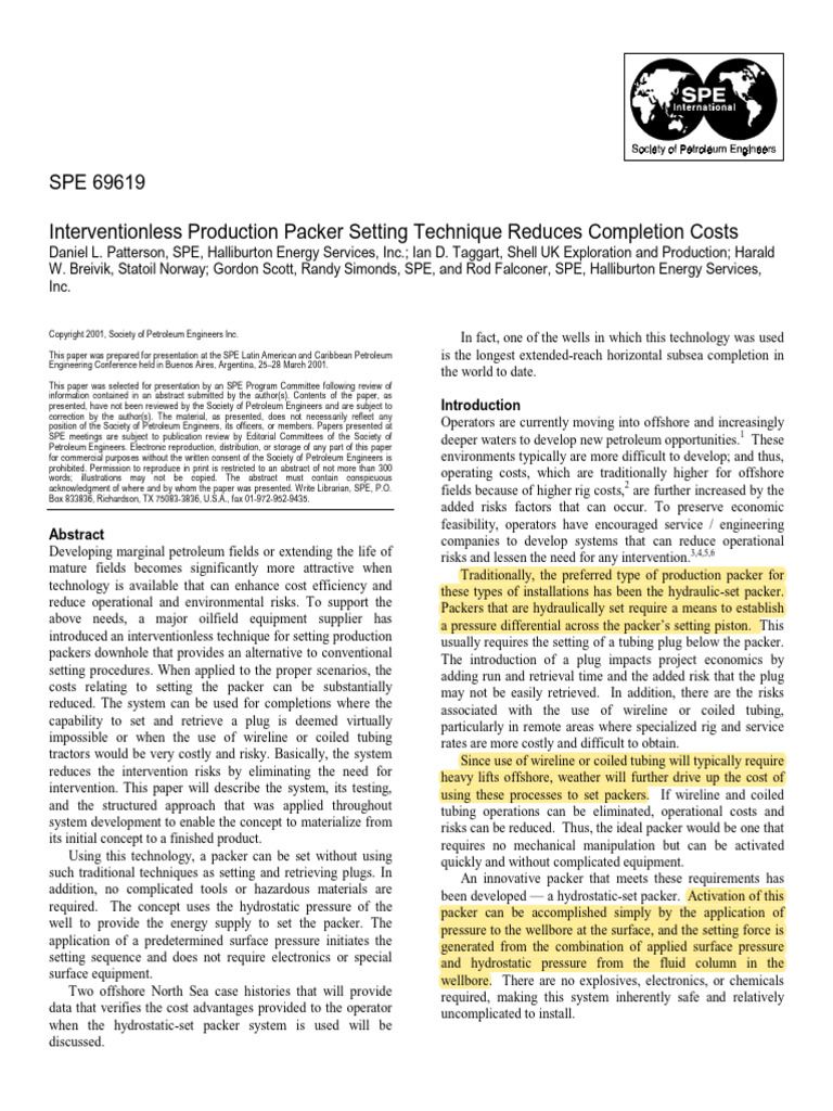 Hydrostatic Set Packer | PDF | Technology & Engineering