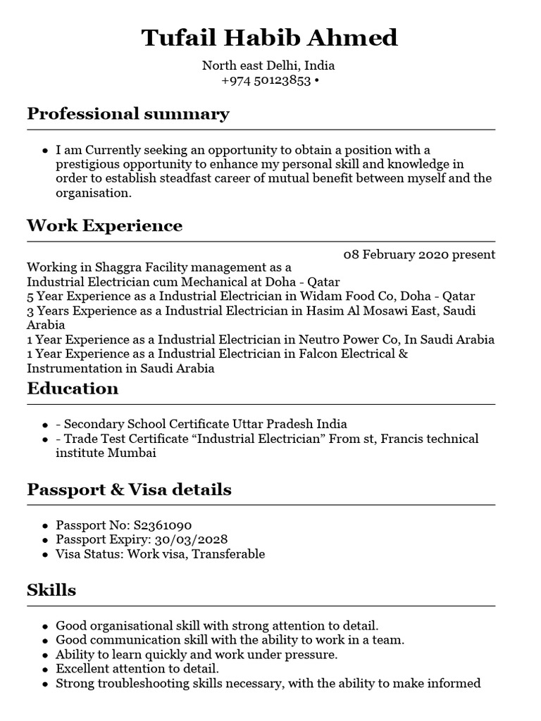 Resume Tufail Habib Ahmed | PDF