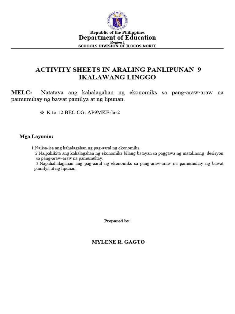 Ap9 q1 Week 2 Ap9mke La2 ASP Gagto, Mylene R. Mylene Gagto | PDF