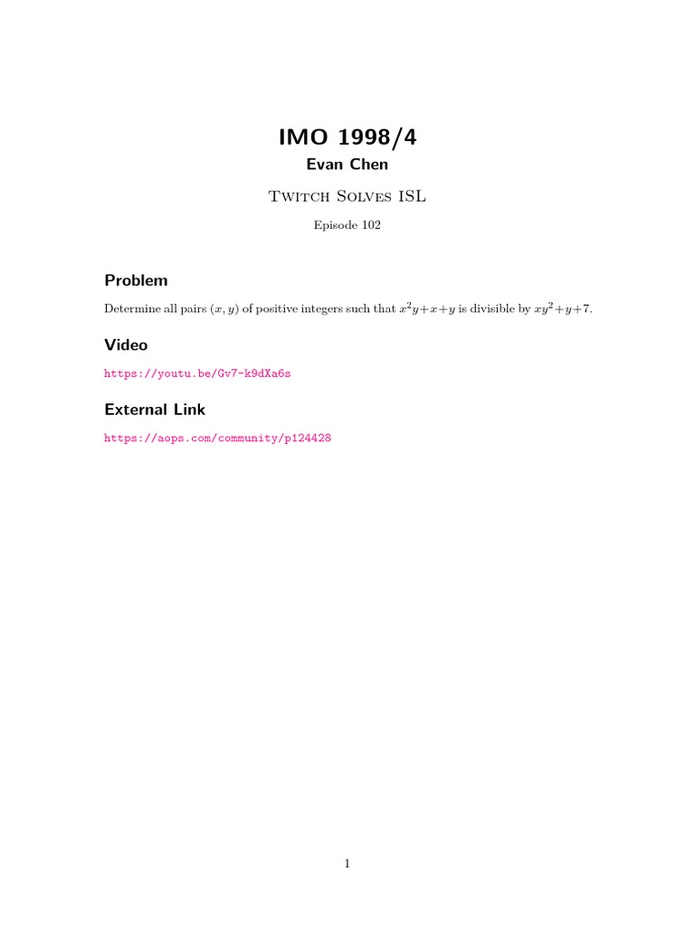 Ep102 IMO 1998 4 Solution | PDF