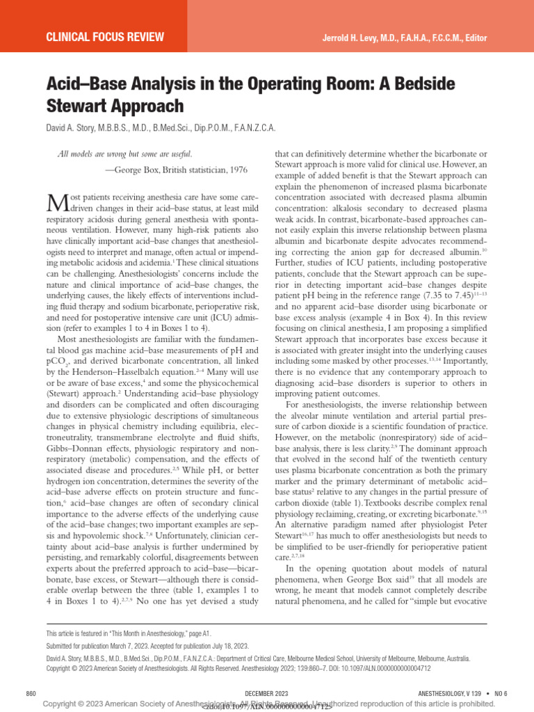 Acid-Base Analysis in The Operating Room - A Bedside Stewart Approach ...