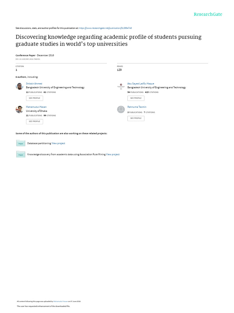 Discovering Knowledge Regarding Academic Profile | PDF