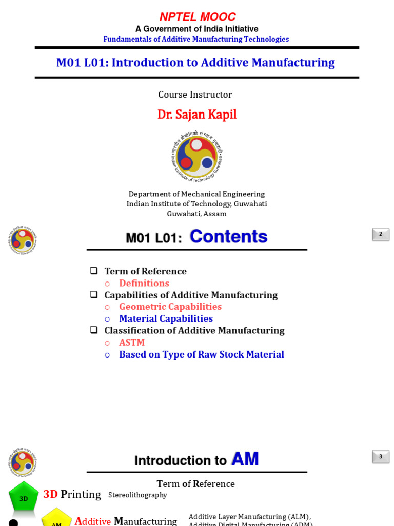 M01l01 Introduction To Additive Manufacturing Pdf