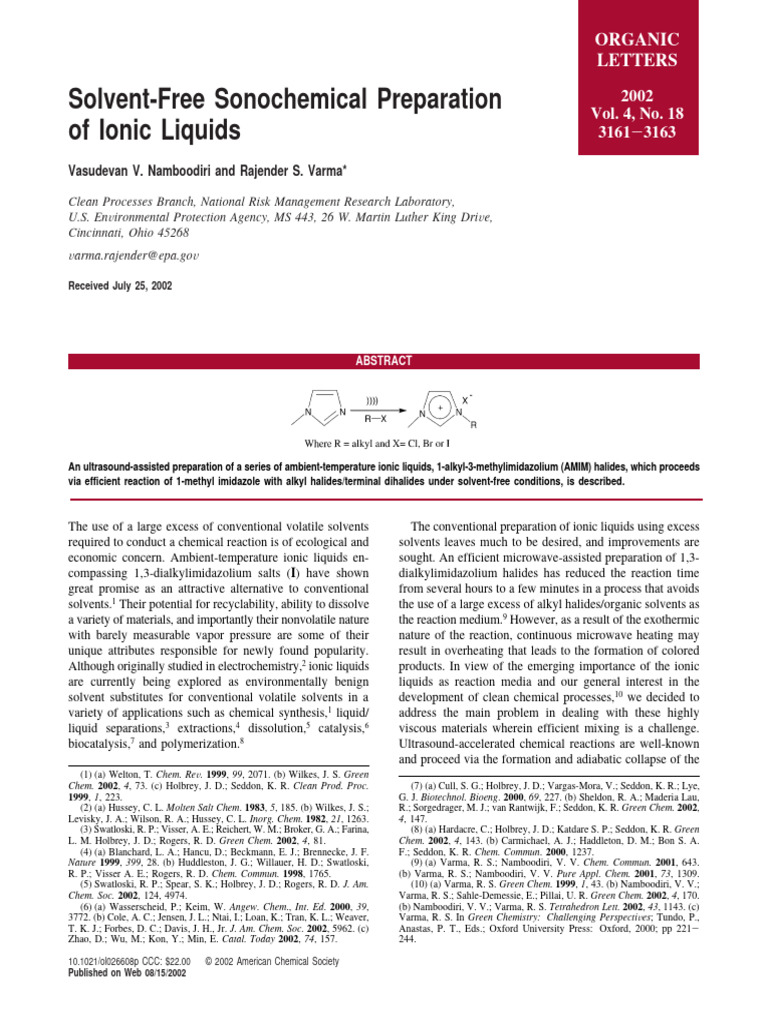 Solvent Free Sonochemical Namboodiri2002 | PDF | Ultrasound | Chemical ...
