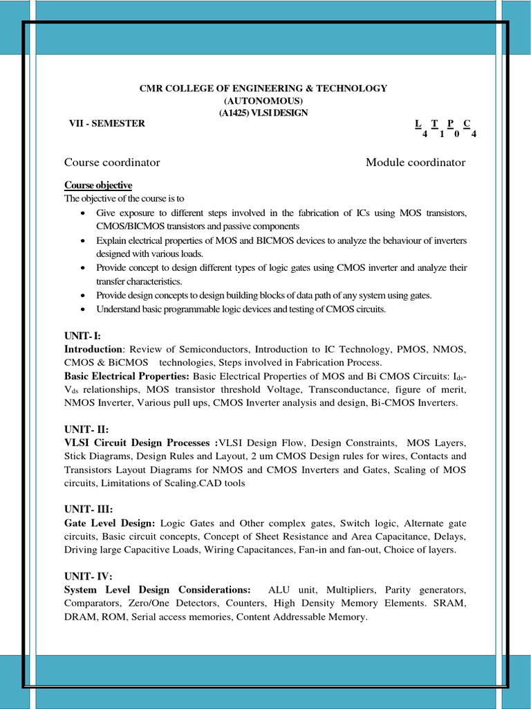 Course Coordinator Module Coordinator | PDF | Cmos | Mosfet