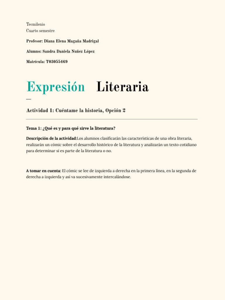 Actividad 1, Expresion Literaria. | PDF
