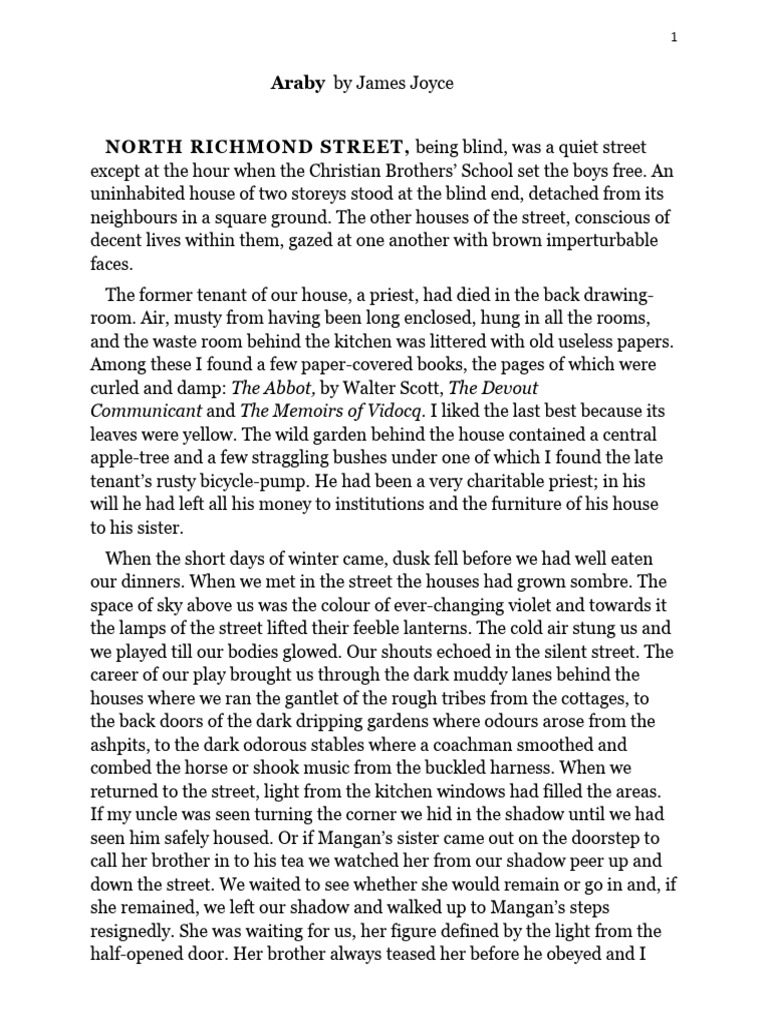 James Joyce_Araby_Assignment | PDF