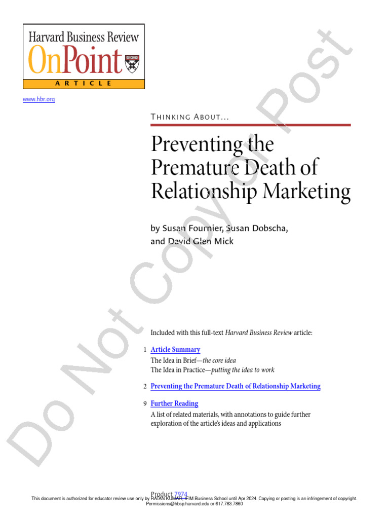 Preventing The Premature Death of Relationship | PDF