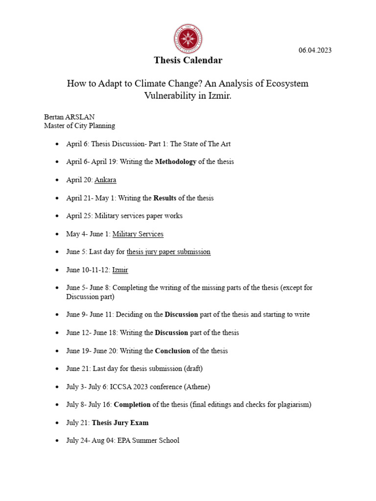 Thesis Calendar | PDF