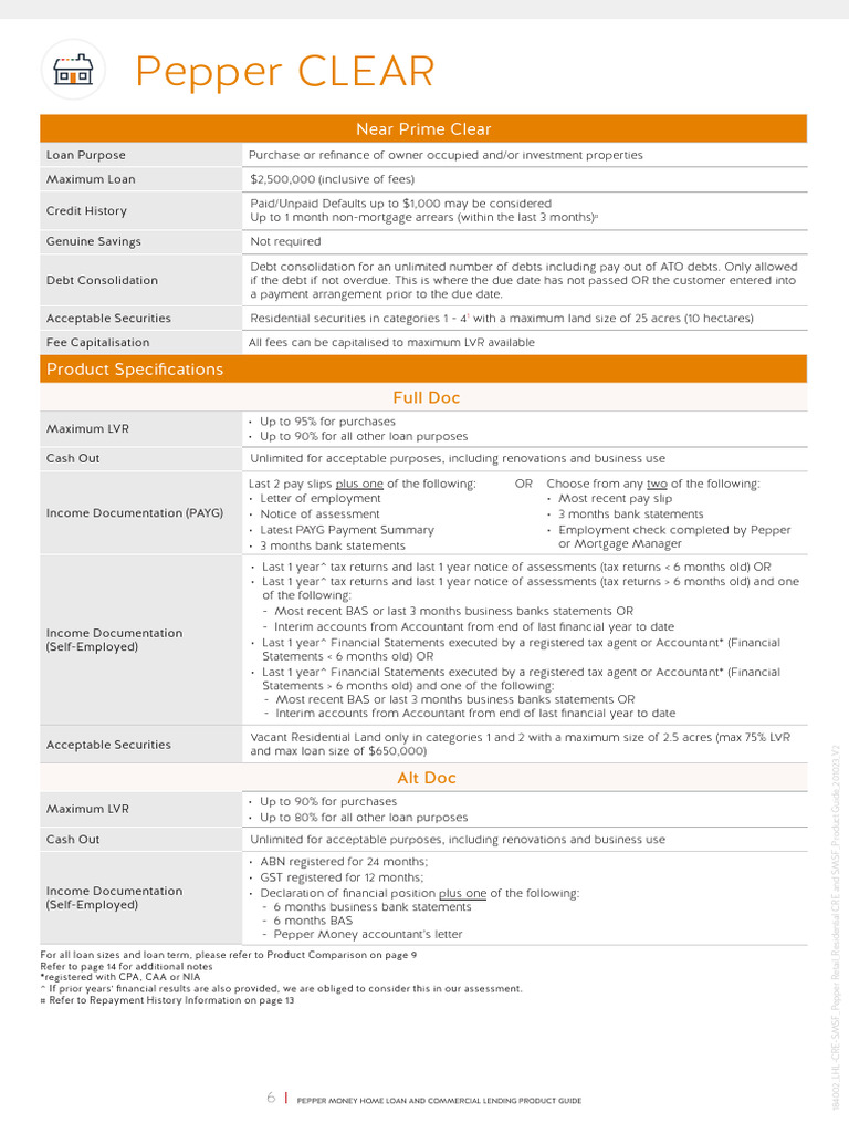 Pepper CLEAR Full Doc and Alt Doc (Page 6) | PDF | Debt | Loans