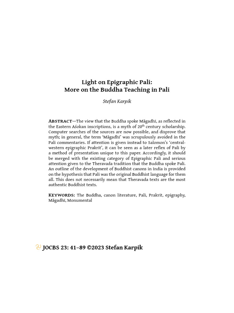 Light On Epigraphic Pali - Karpik | PDF | Pali | Sanskrit