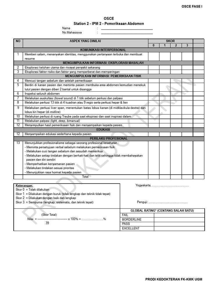 Checklist OSCE Fase 1 - Station 2 - Abdominal Exam | PDF