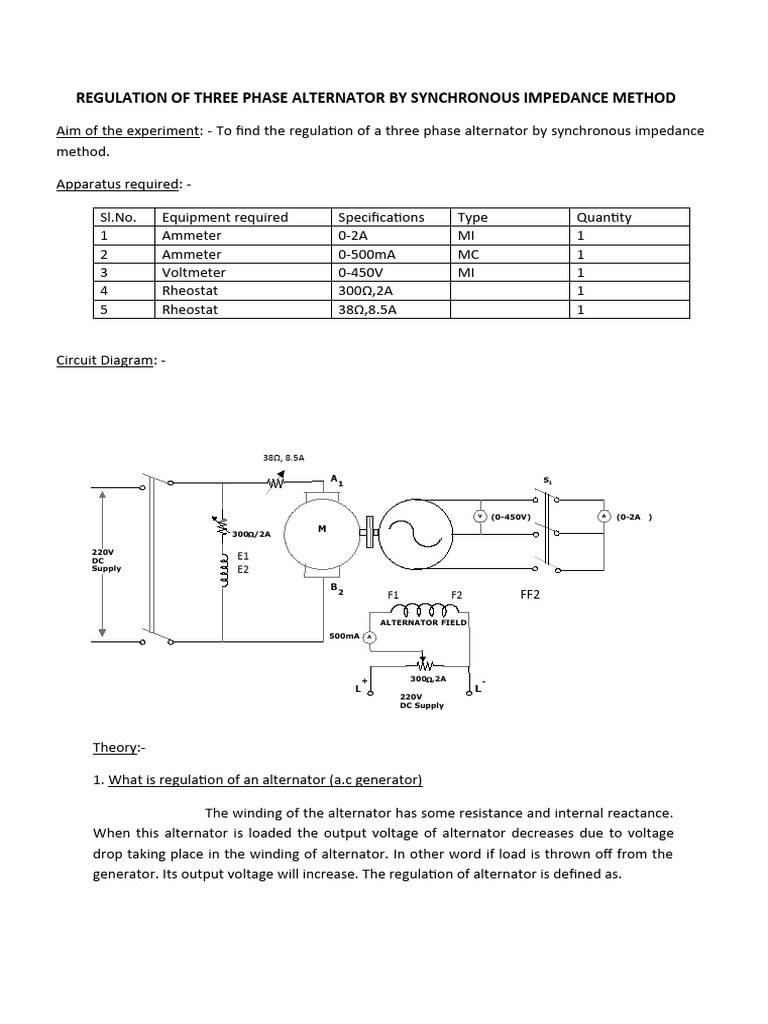 Regulation Of 3 Phase Alternator By Synchronous Impedance Method Pdf 