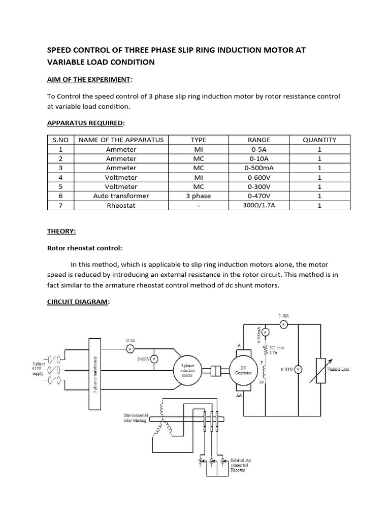 Speed Control of 3 Phase Slip Ring Induction Motor | PDF | Electric ...