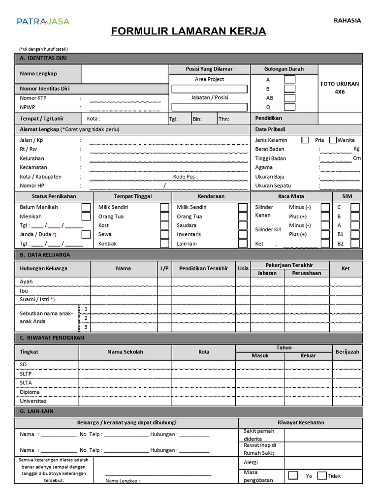 Form Lamaran Kerja FMS Project | PDF