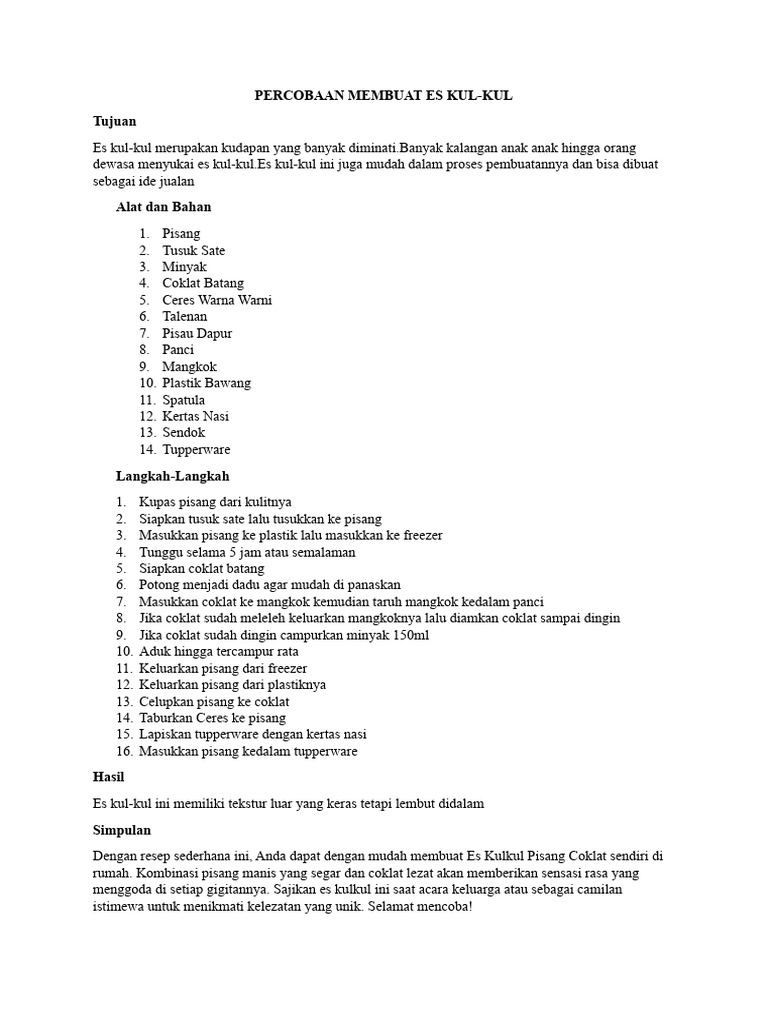 Laporan Percobaan Membuat Es Kul Kul | PDF