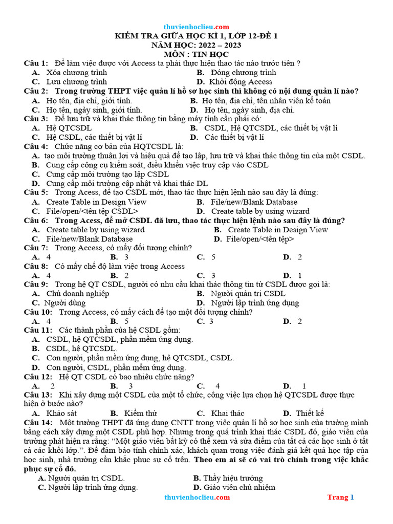 De-thi-giua-HK1-Tin-hoc-12-nam-2022-2023-De-1 2 | PDF