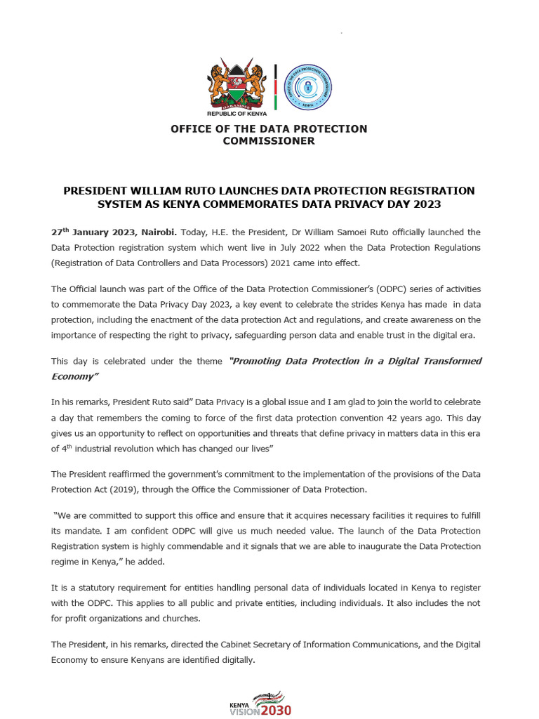 President William Ruto Officially Launches Data Protection Registration ...