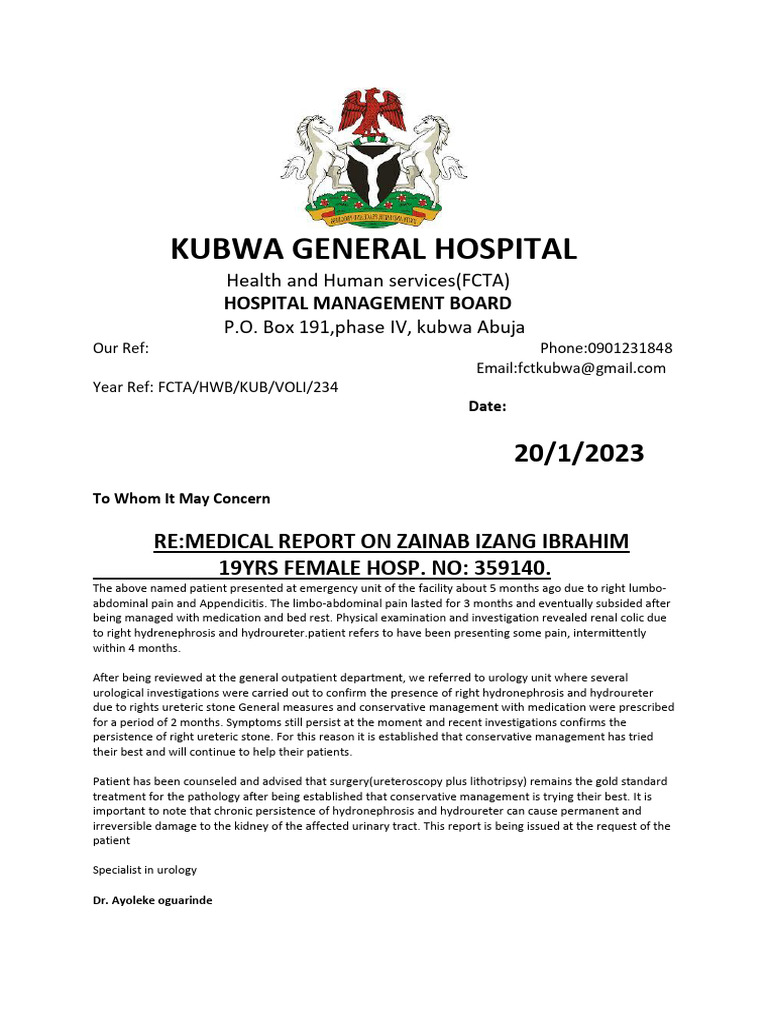 Medical Report for Zainab Ibrahim | PDF