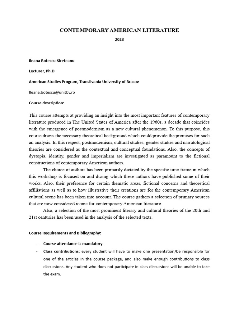 Contemporary American Literature | PDF | Postmodernism | Cultural Studies