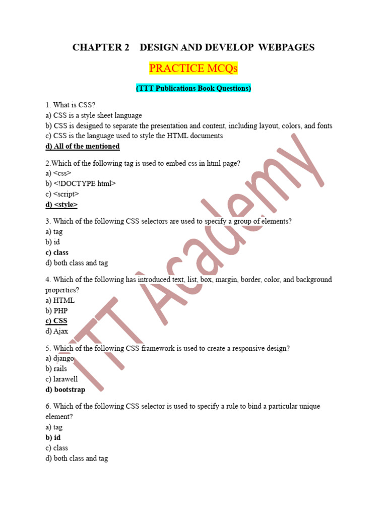 CSS and HTML MCQs for Web Design | PDF