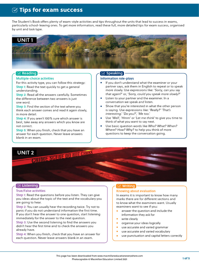 B1 Tips For Exam Success Pdf Verb Question