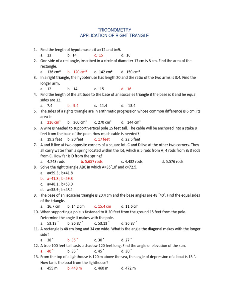APPLICATION OF RIGHT TRIANGLE | PDF | Geometry | Elementary Geometry