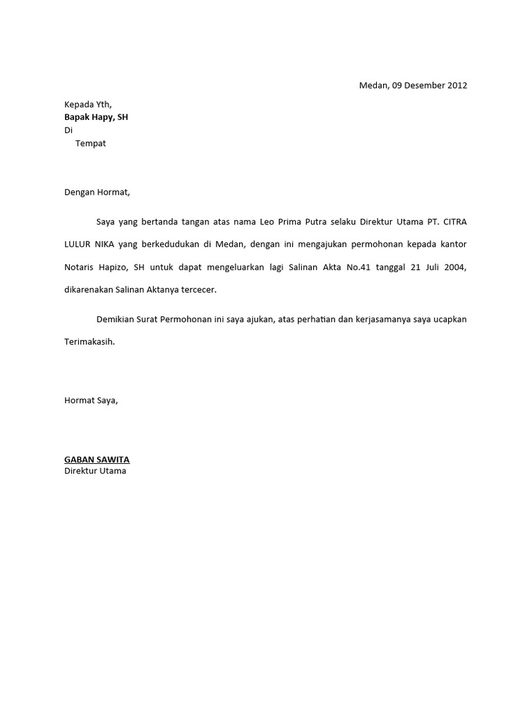 Surat Permohonan Notaris | PDF