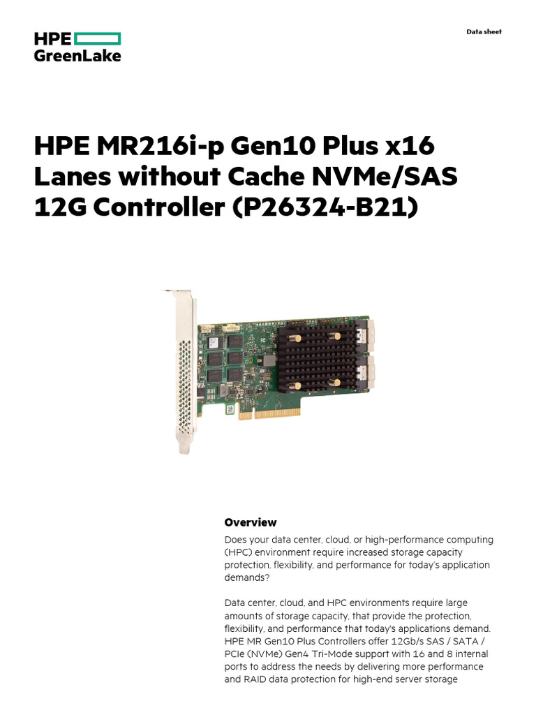 HPE MR216i-p Gen10 Plus x16 Lanes Without Cache NVMeSAS 12G Controller-PSN1013346712WWEN | PDF ...