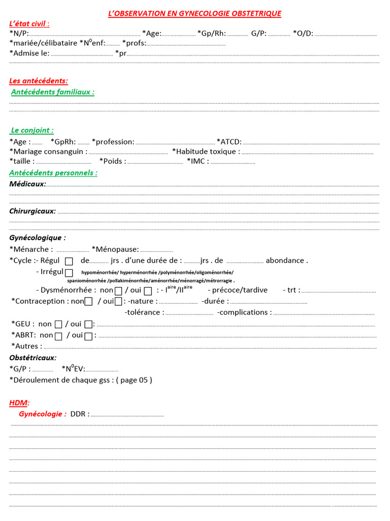 Observation Gyneco-Obstetrique | PDF