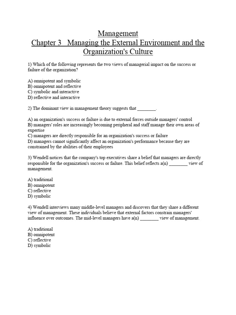 Management Chapter 3 Managing The External Environment and The ...