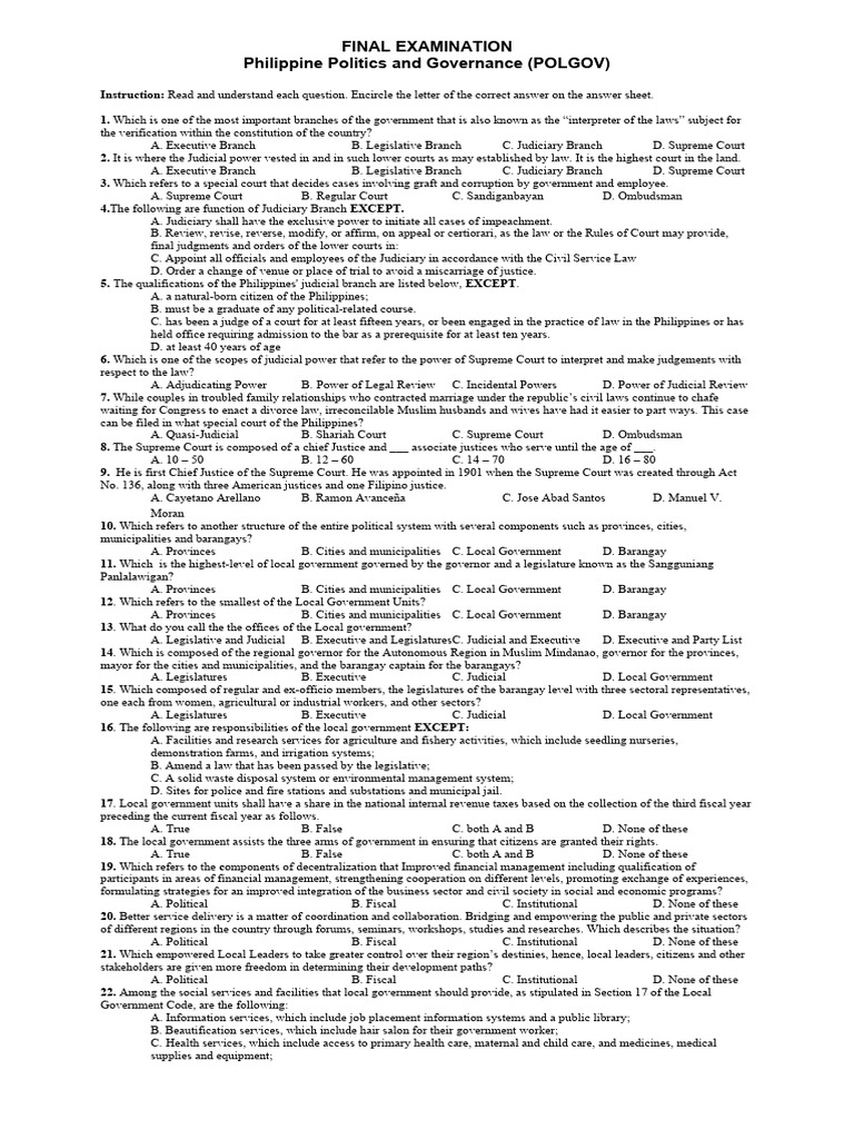 Final Examination (Polgov) | PDF | Social Science
