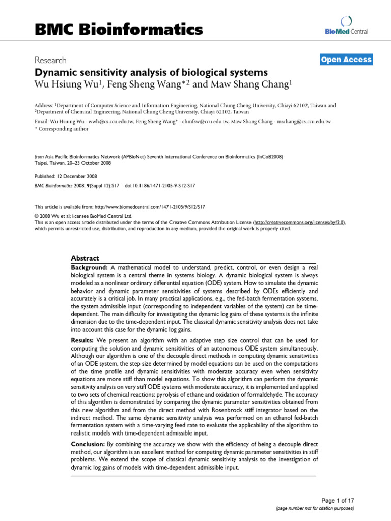 BMC Bioinformatics: Dynamic Sensitivity Analysis of Biological Systems ...