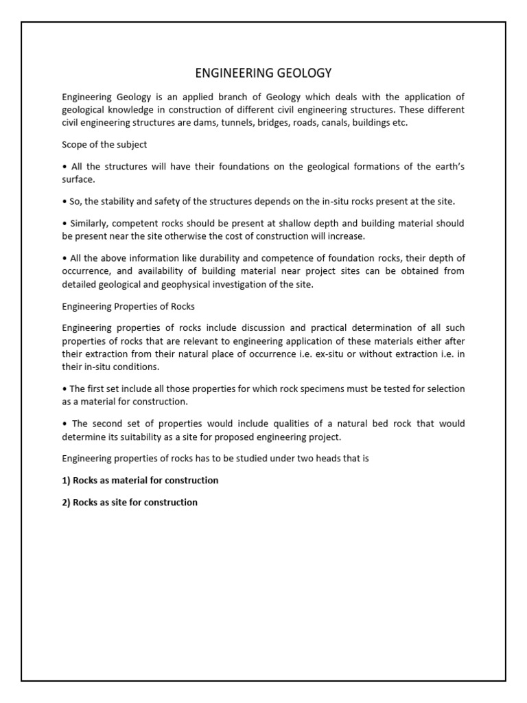 Engineering Properties of Rocks (Rocks As Material, Site For ...