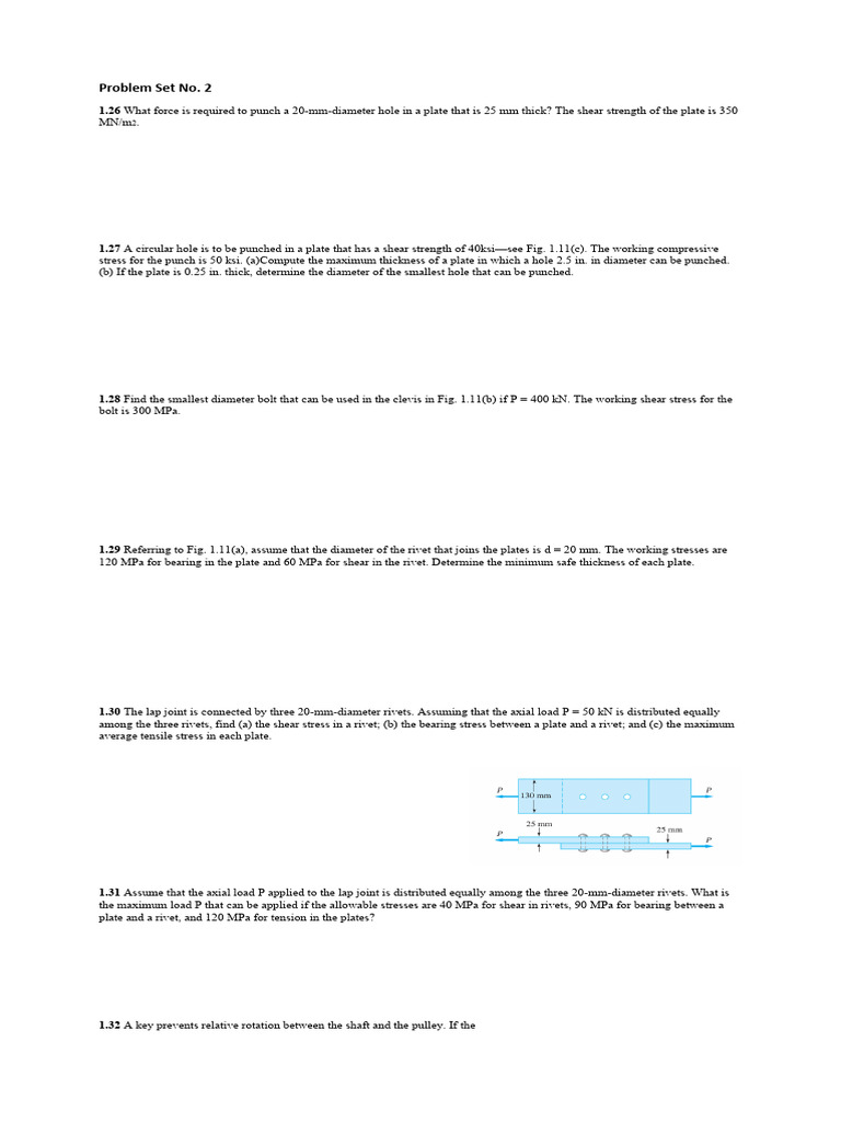 Mechanics Prob 2 | PDF | Stress (Mechanics) | Rivet